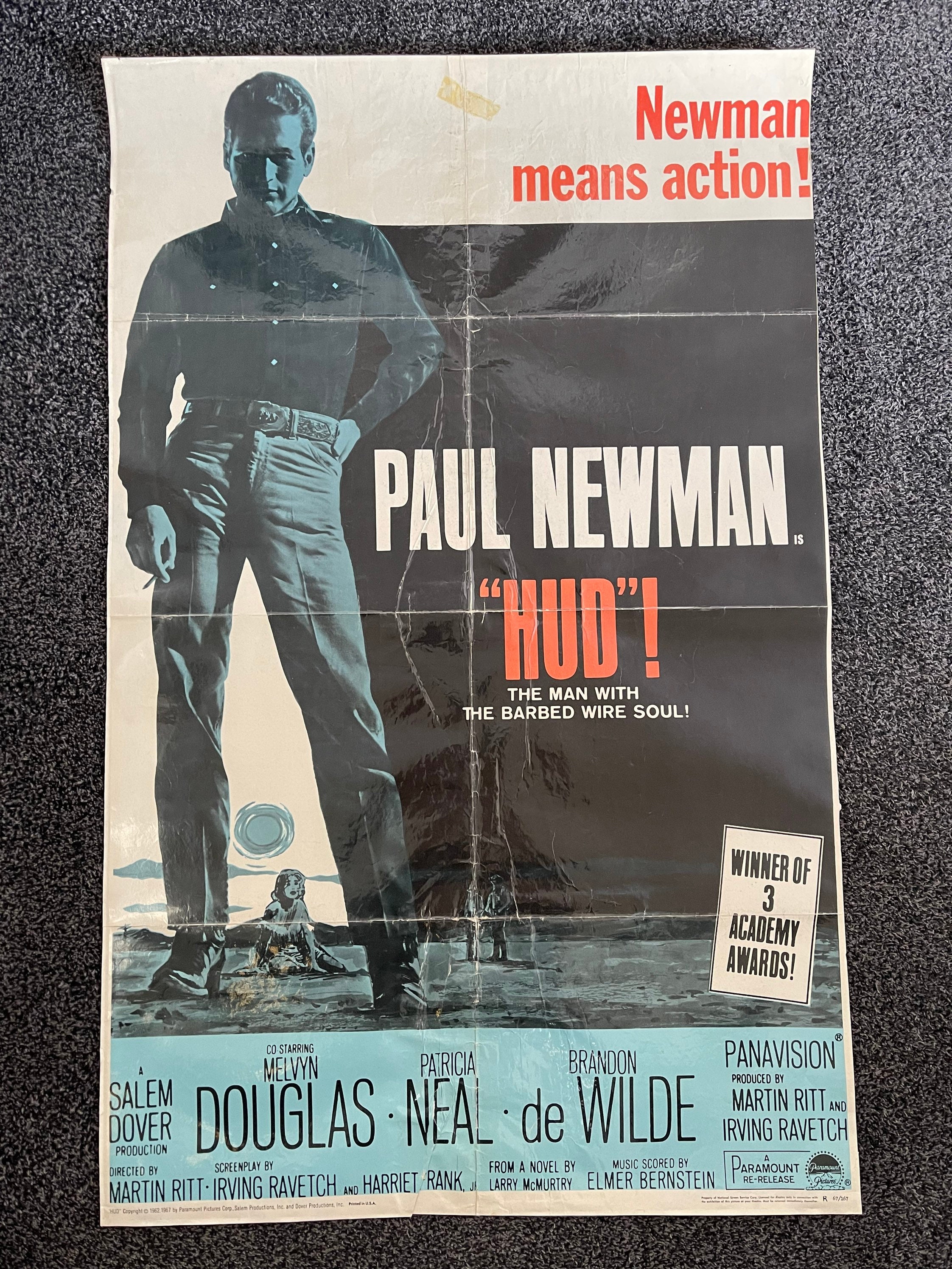 Hud Movie Poster ZZZZSOLD! HUD Original Movie Poster PAUL NEWMAN 1963