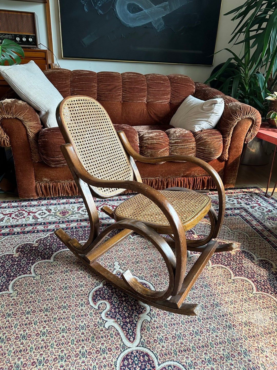 Vintage Children’s Bentwood Thonet Wooden Rocker With Cane Seating - Etsy