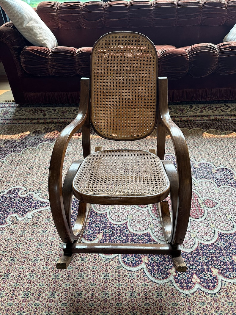 Vintage Childrens Bentwood Thonet Wooden Rocker With Cane Seating - Etsy