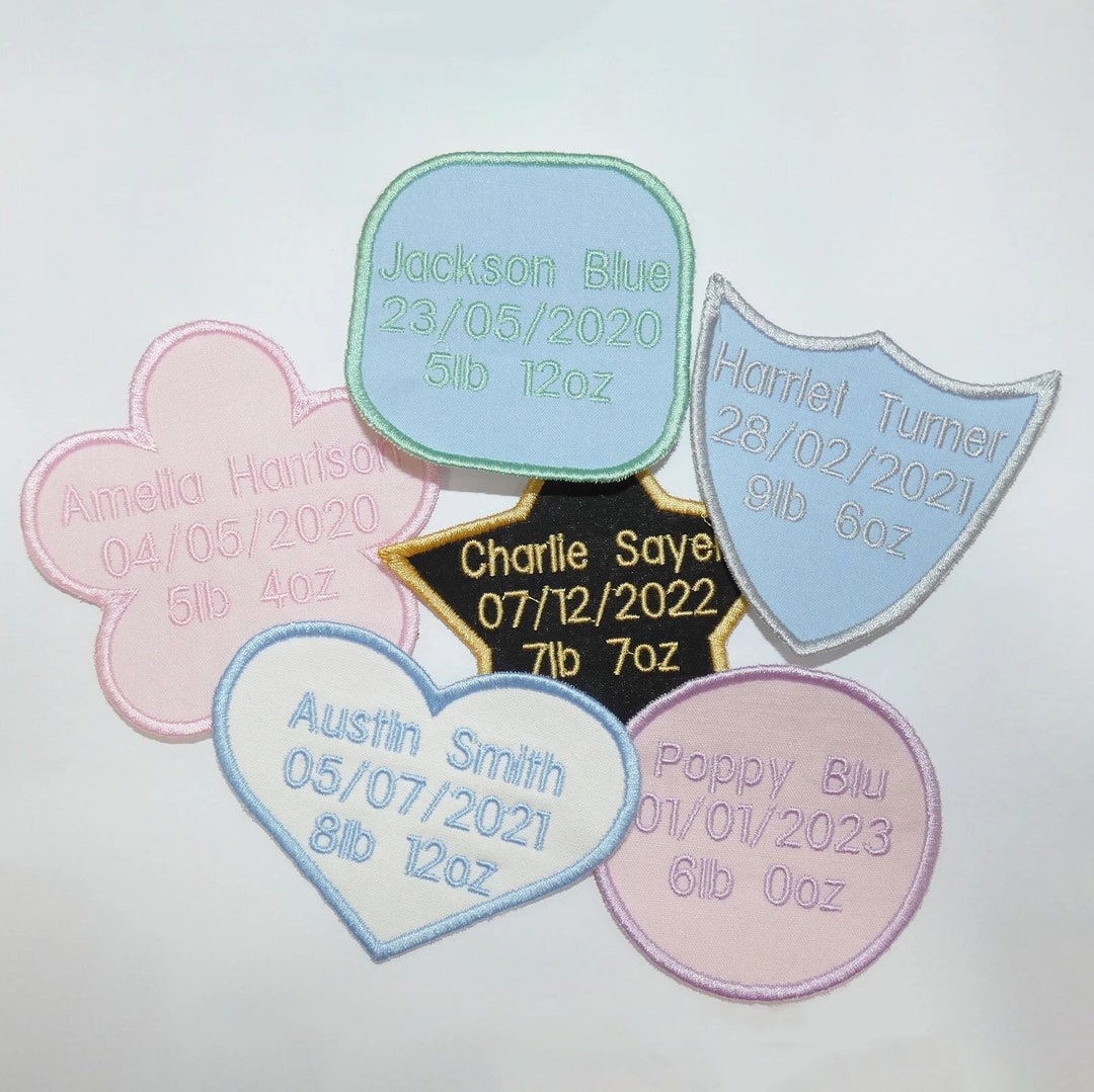 Personalised Memory Bear Patch: Name, Birthday, Weight Applique - Etsy UK