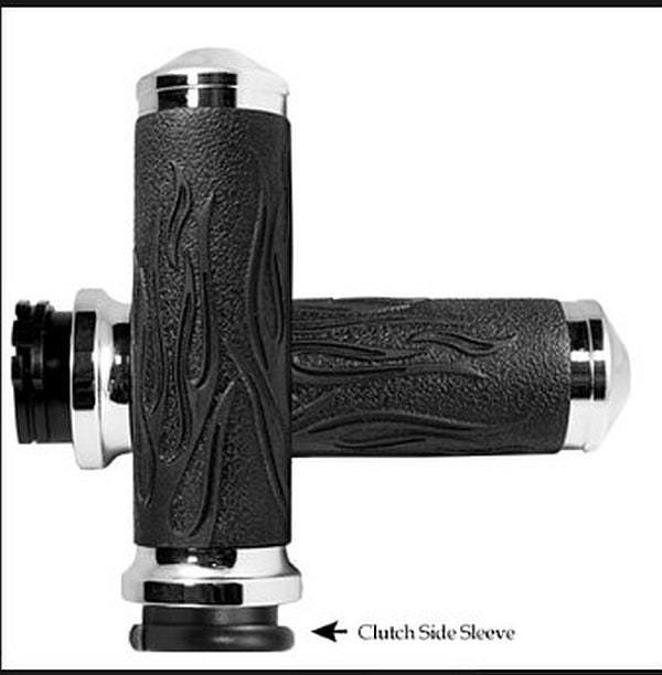 Flamed Leather Harley Motorcycle Grips , Cable or FBW / Chrome or Black ...