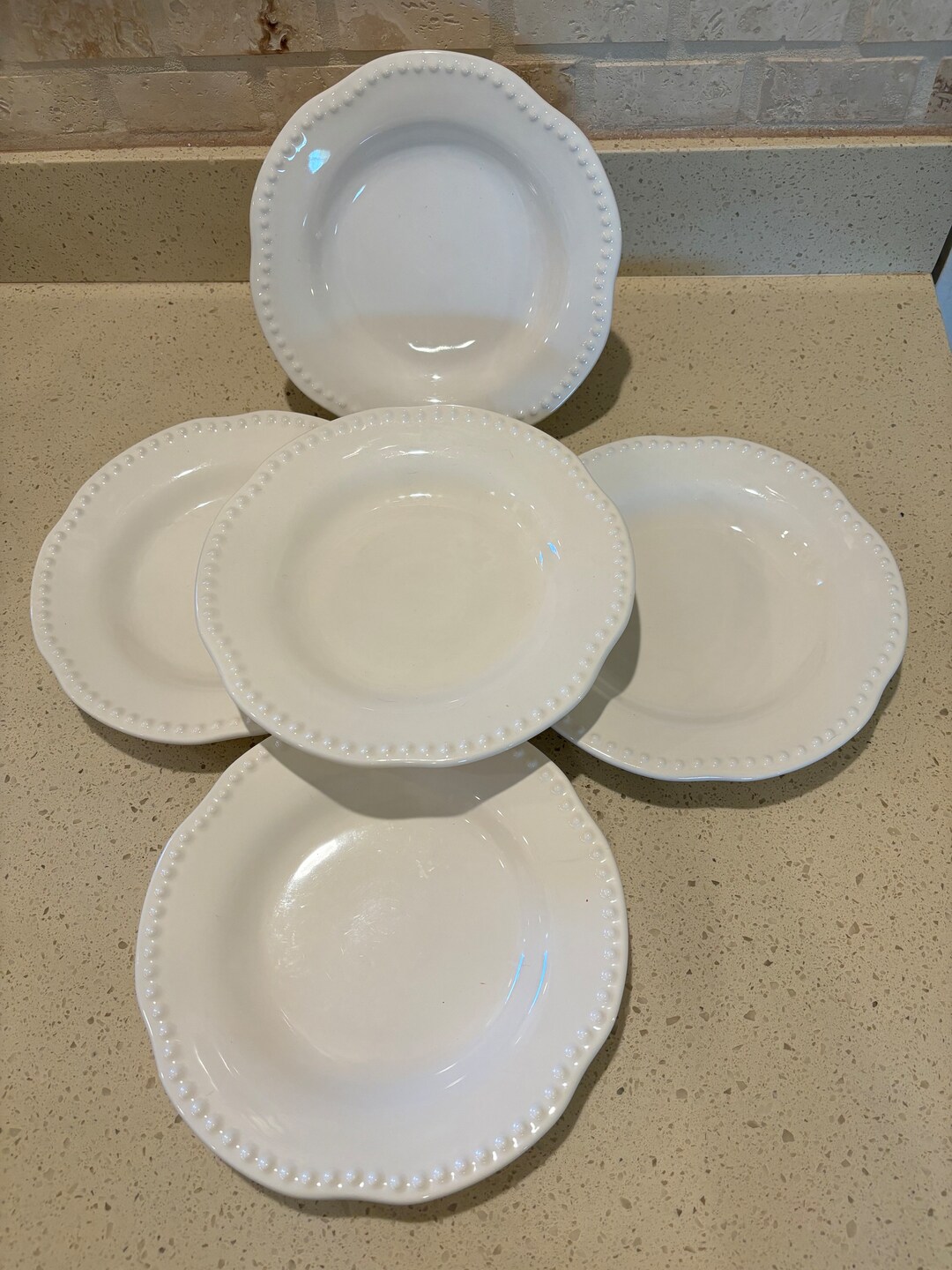 Pottery Barn EMMA 8 7/8 Salad Plates. Beaded Rim. Portugal Set of 5 ...