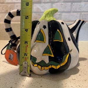 Rare Blue Sky Black and White Striped Pumpkin Jack O Lantern Teapot ...