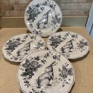 Maxcera Grey Bunny Rabbit Toile Dinner Plates Set of 4 New - Etsy