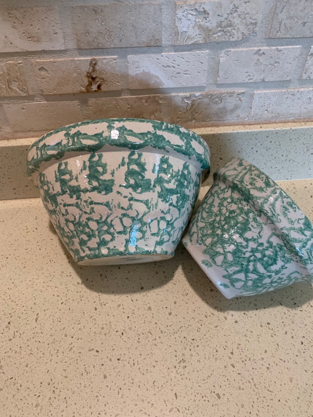 Robinson Ransbottom Pottery Vintage Green Sponge Ware Mixing Bowls Set ...