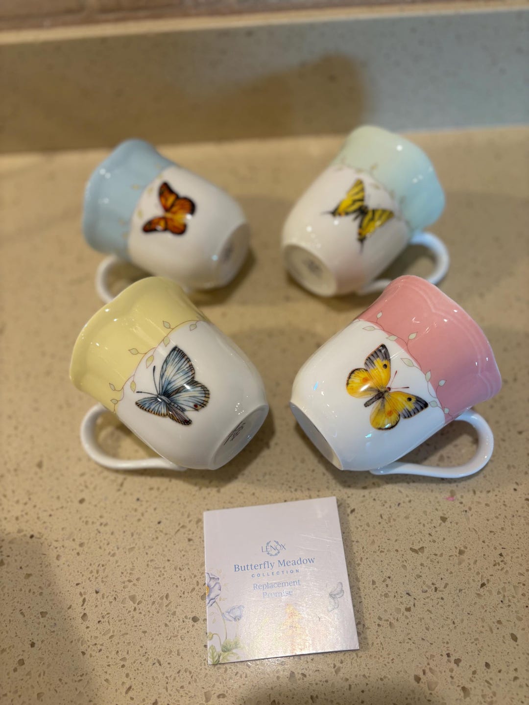 Set of 4 Lenox Butterfly Meadow Tea Cups Coffee Mugs Scalloped Edge New ...