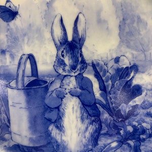 New BEATRIX Potter Peter Rabbit Dinner Plates Blue & White Easter Bunny ...