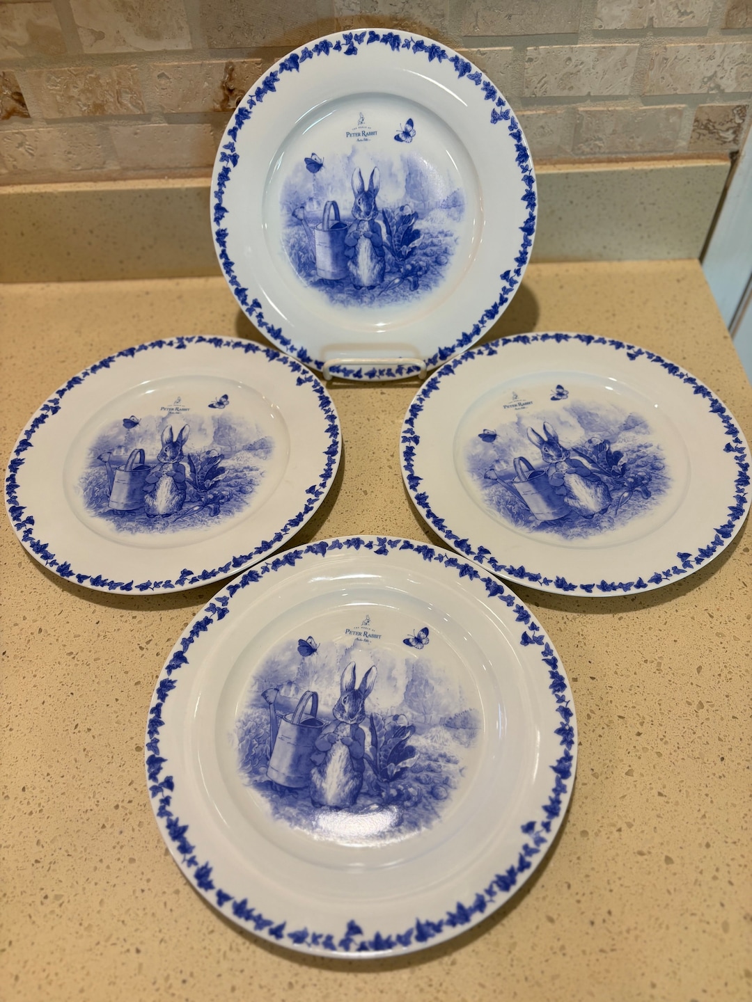 New BEATRIX Potter Peter Rabbit Dinner Plates Blue & White Easter Bunny ...
