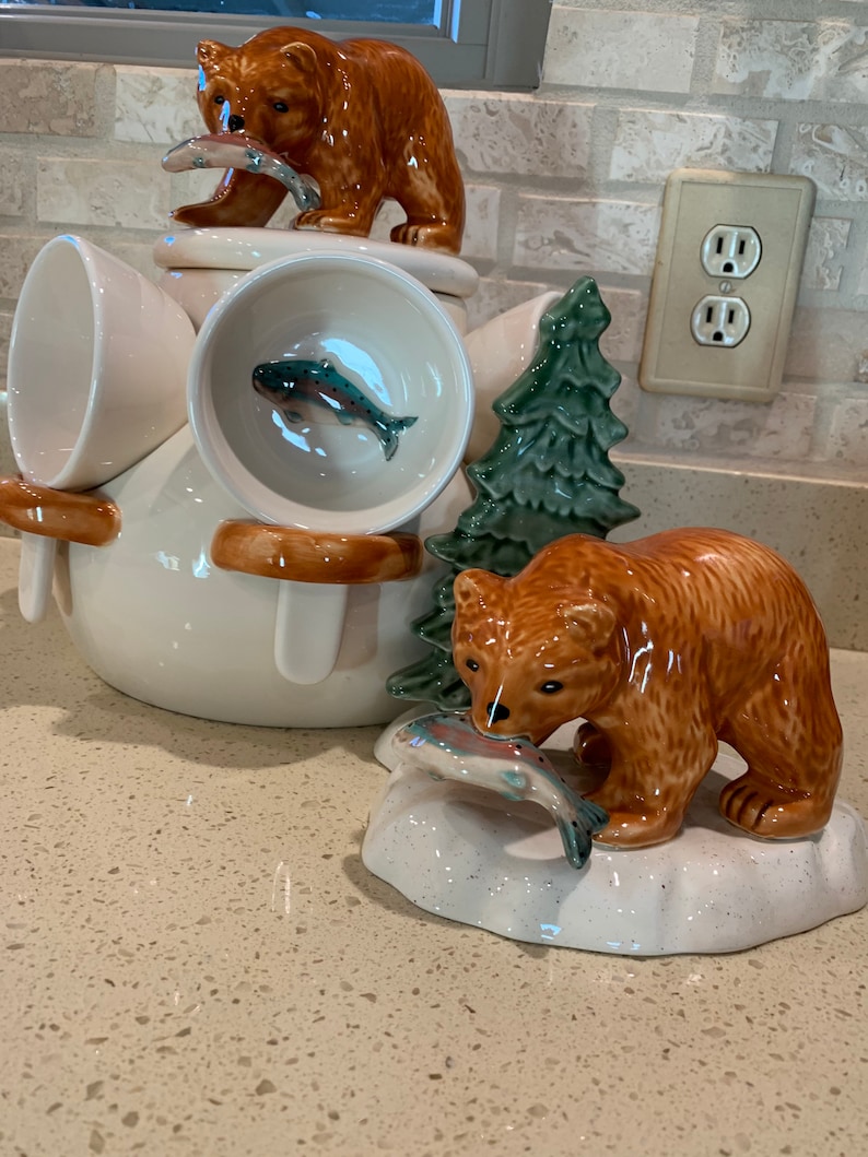 Rare 1995 Storyteller Art Bear With Fish Soup/chili Tureen and Bowls ...