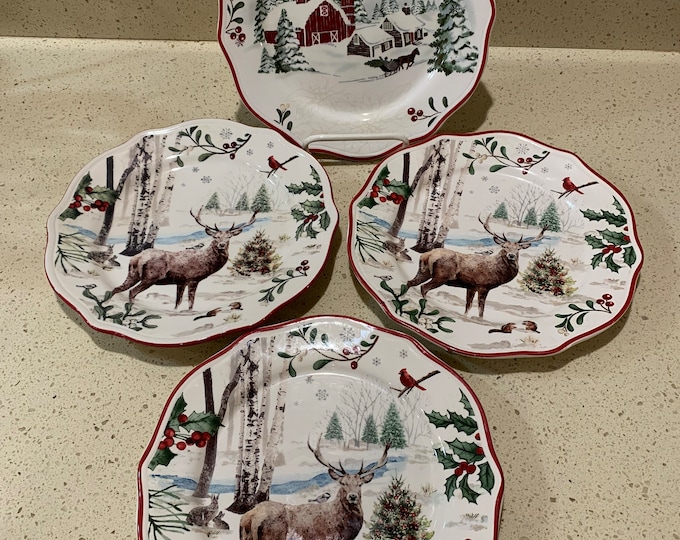 Better Homes and Garden Christmas Winter Scene Plates Deer and Barn - Etsy