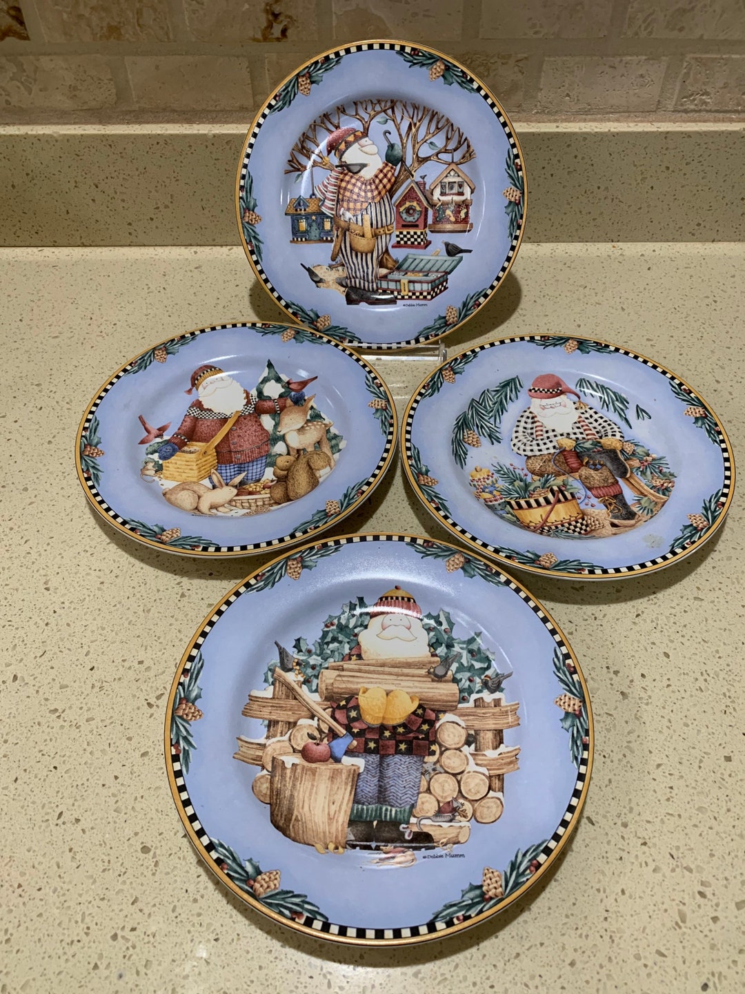 4 Debbie Mumm Christmas Plates Woodland Santa SALAD DESSERT Sakura - Etsy