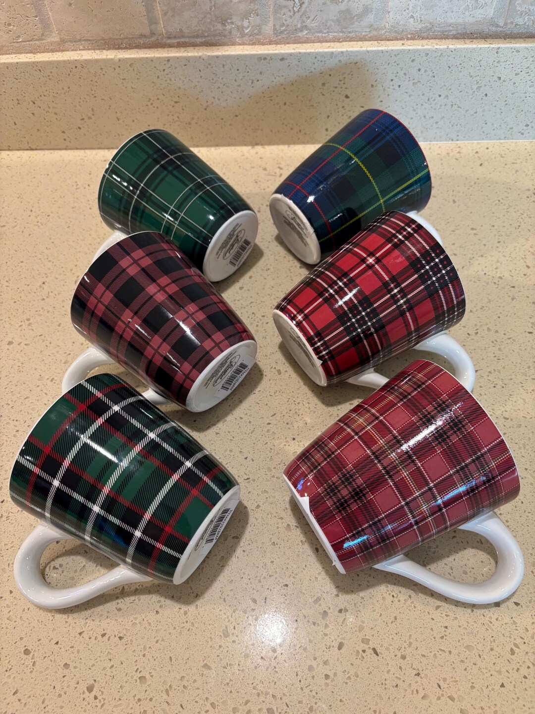 Certified International Set of 6 Plaid Coffee Cups Mugs With Stickers ...