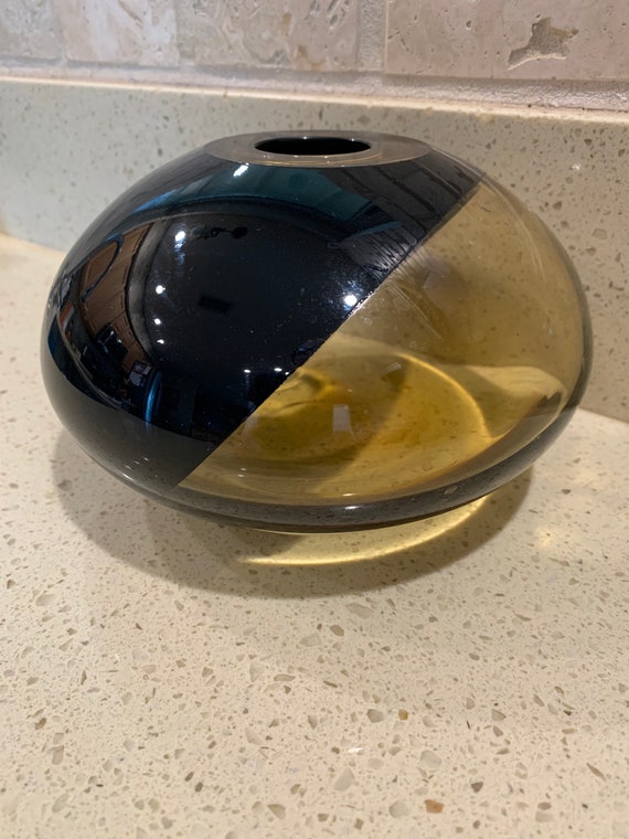 Short Kronos Poland Black and Amber Mcm Modern Vase - Etsy