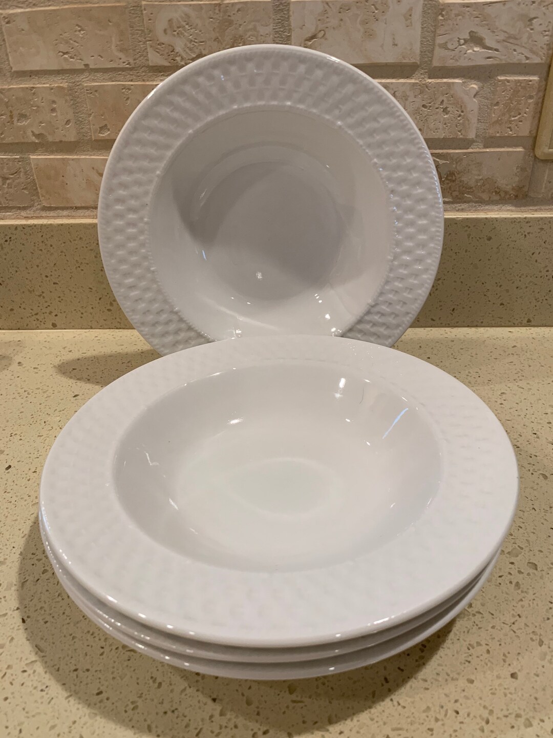 Oneida Stoneware WICKER WHITE 9’’ Large Rim Soup Bowls Set of 4 - Etsy
