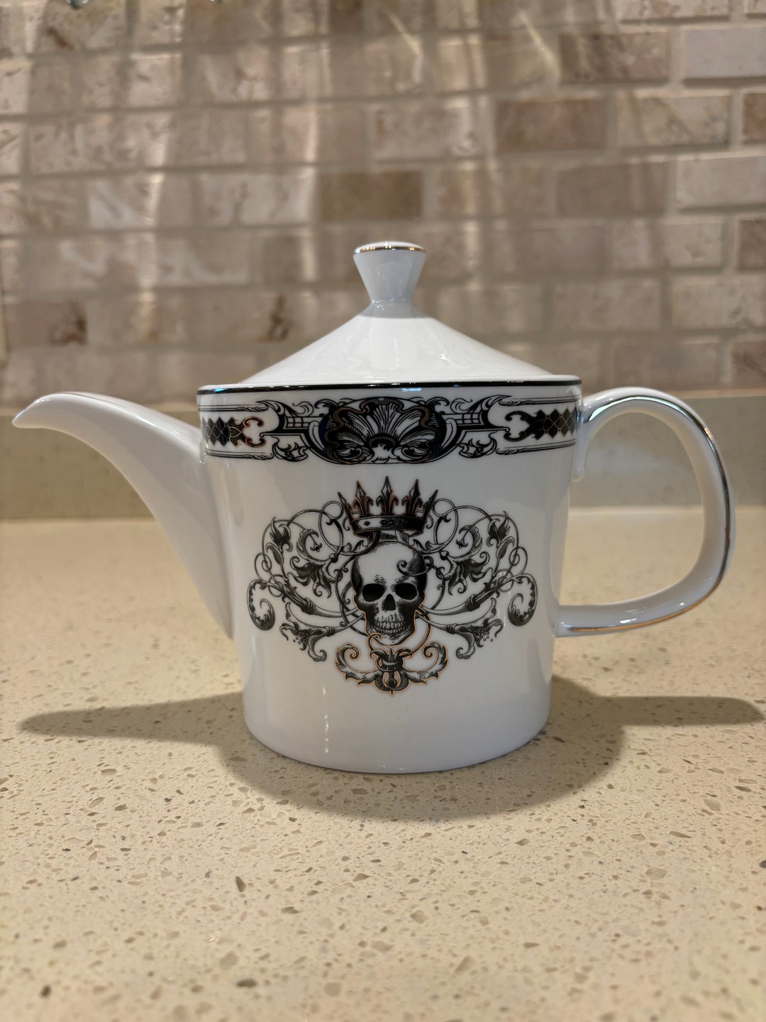 Grace Teaware Skull With Crown Teapot Halloween Black and Gold - Etsy