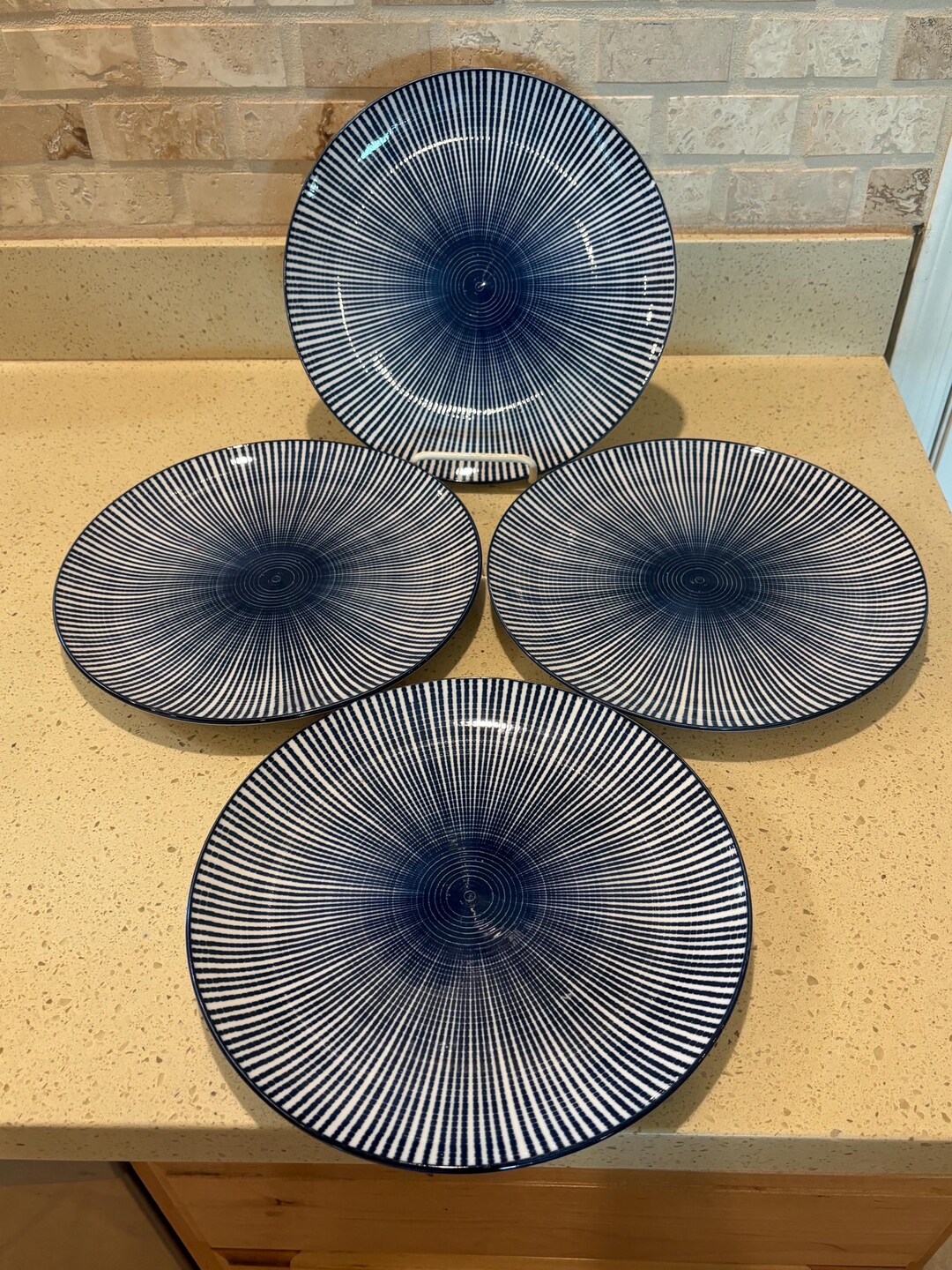 Godinger Gatherings Blue Line Dinner Plates. 10.5 Inch Porcelain. Set ...