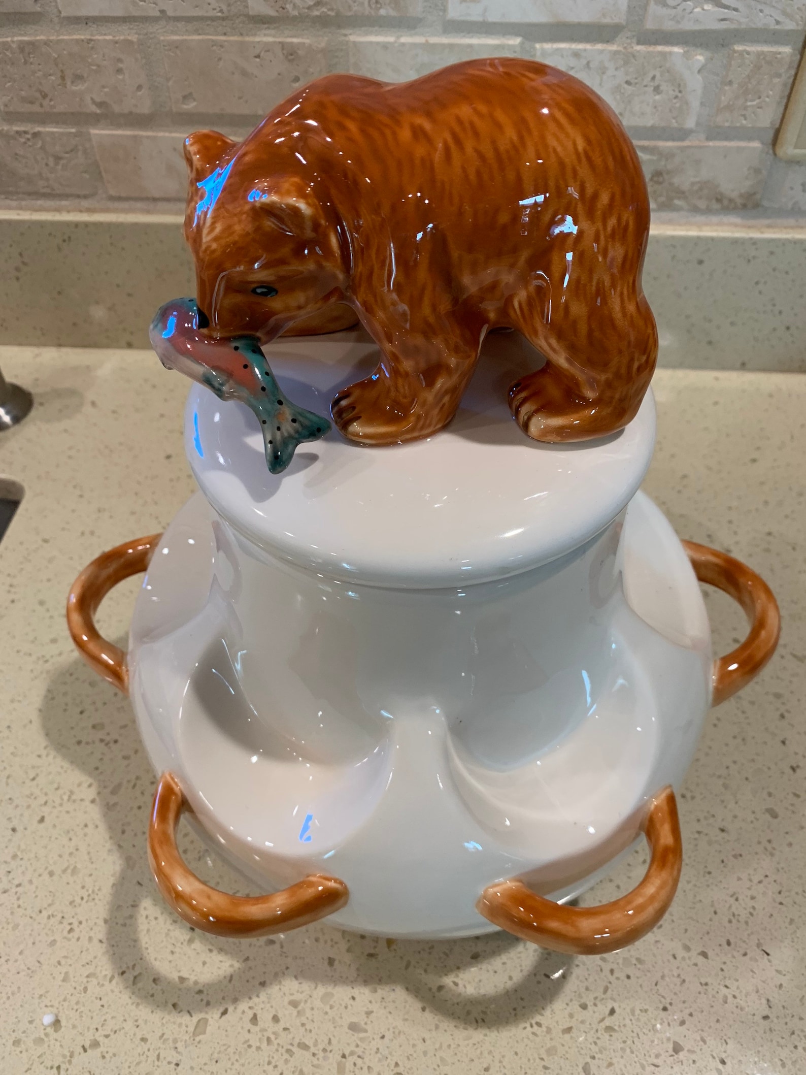 Rare 1995 Storyteller Art Bear With Fish Soup/chili Tureen and Bowls ...