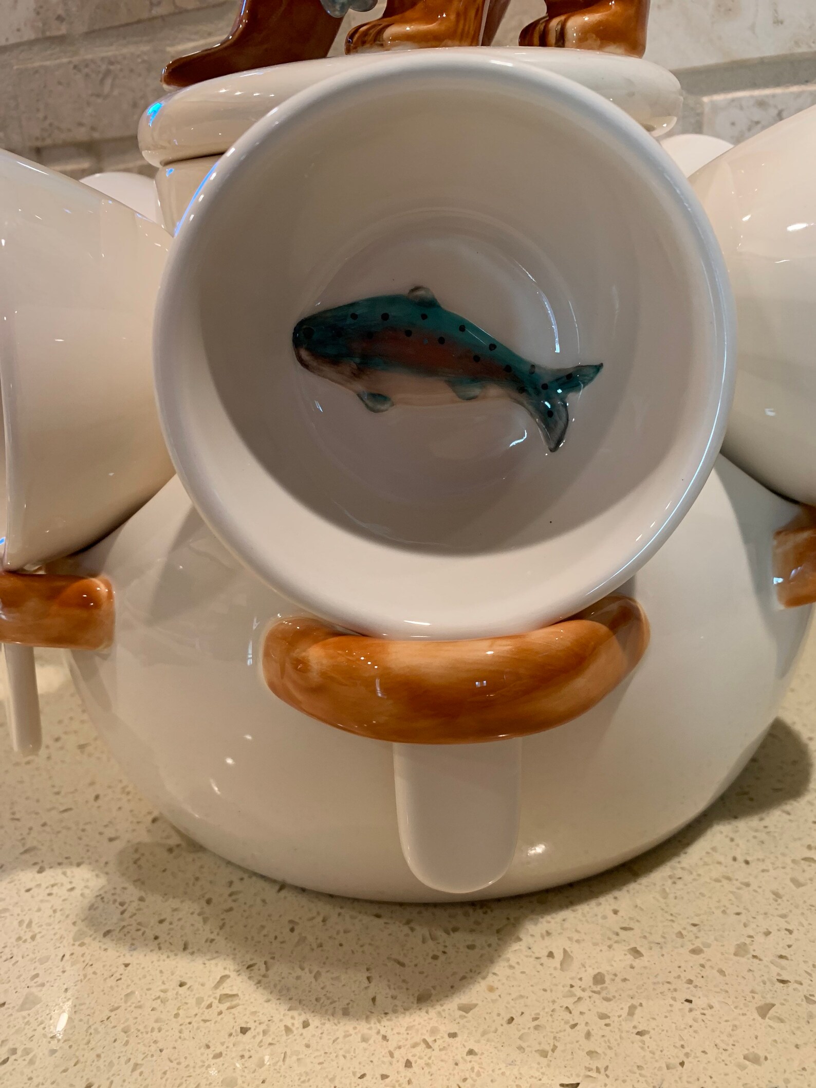 Rare 1995 Storyteller Art Bear With Fish Soup/chili Tureen and Bowls ...
