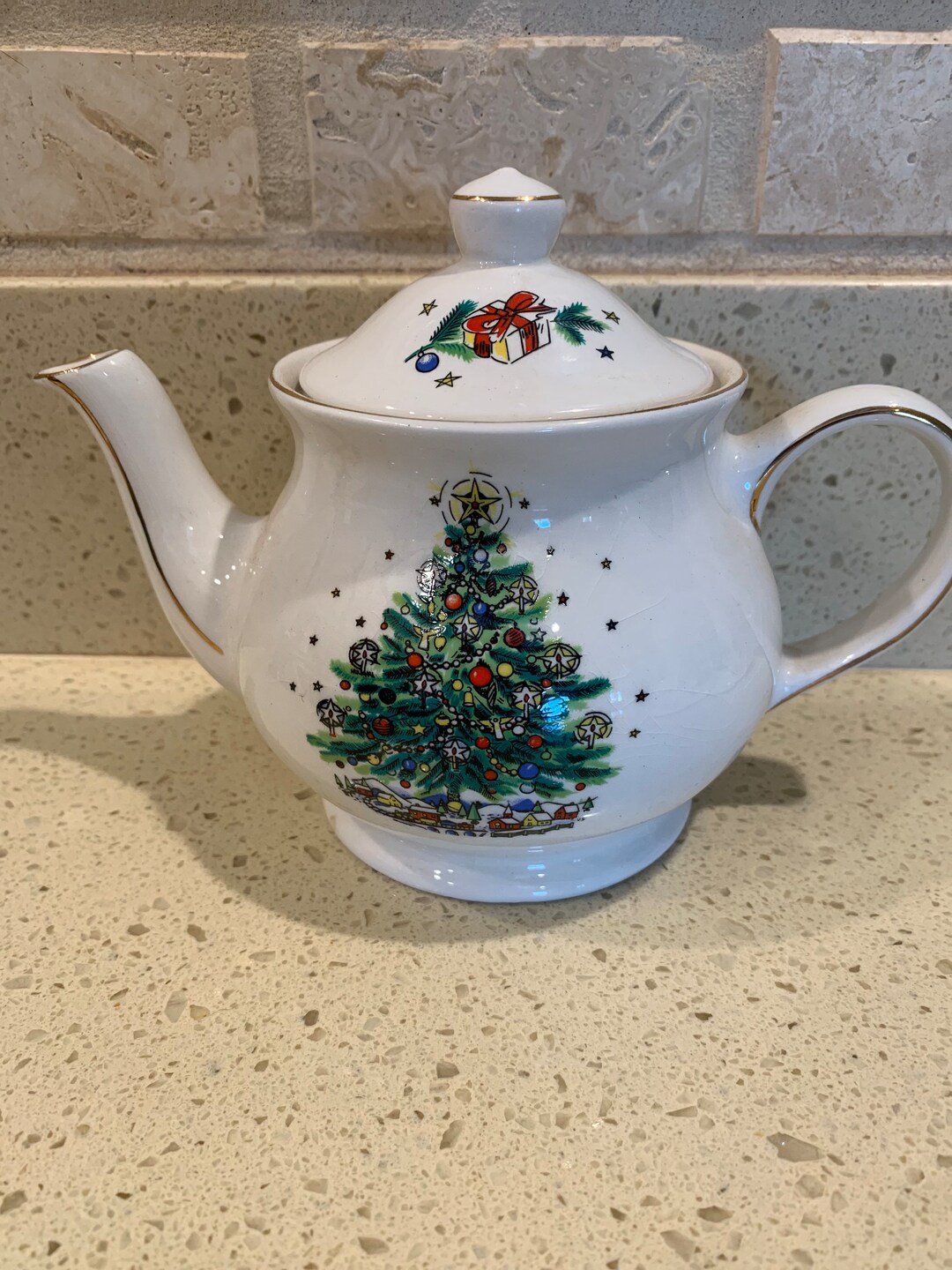 Sadler England Salem Christmas Eve Tea Pot Small White Decorated ...