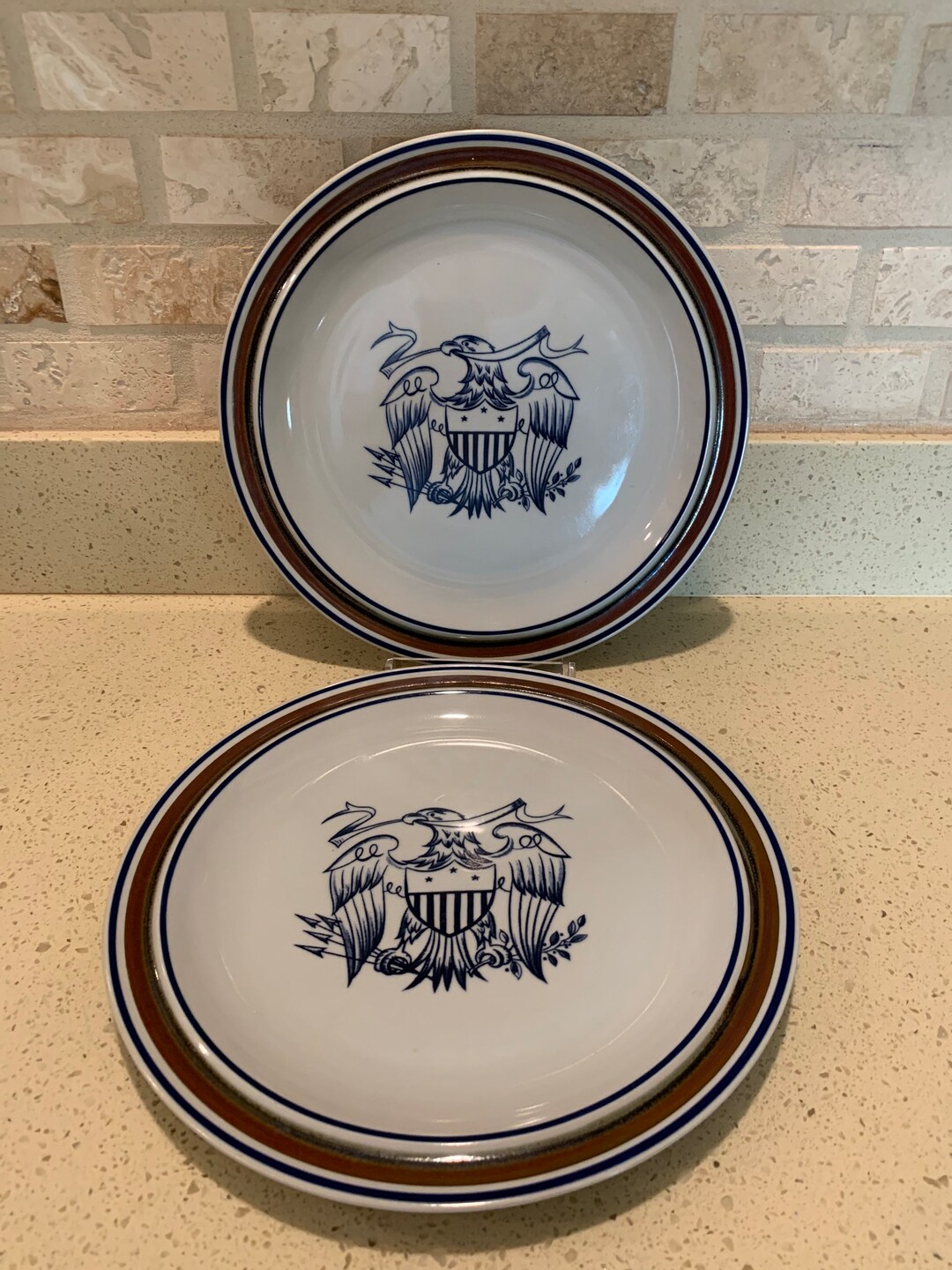 Salem Stoneware Georgetown Eagle Shield Set of 2 Dinner Plates USA - Etsy