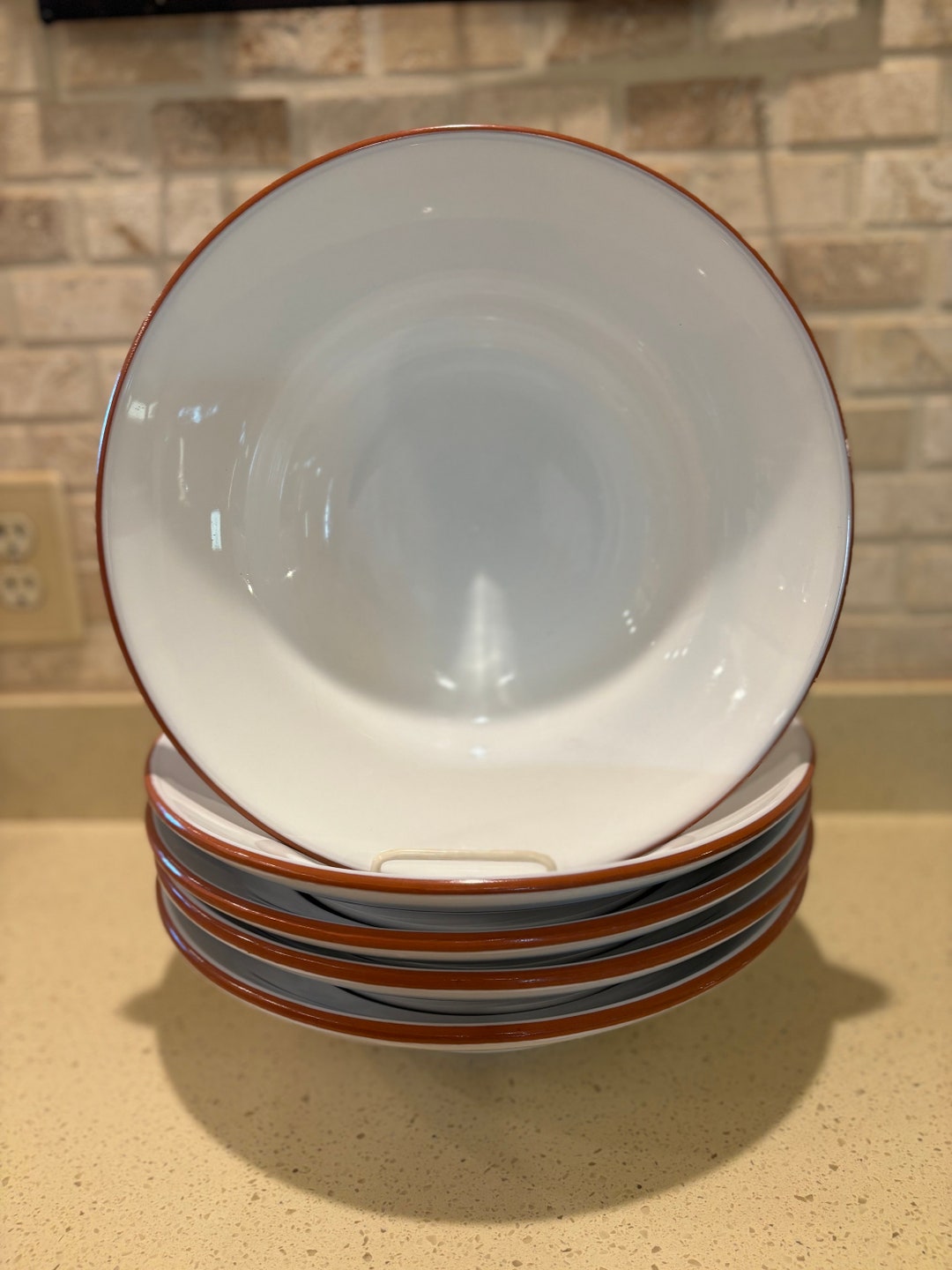 VAL DO SOL White Serving Bowls Decor Terra Cotta Rim 13.5 Inch Hand ...