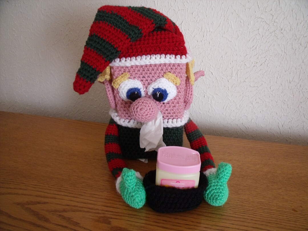 Sneezy Elf Crochet Tissue Box Cover/sniffle Station - Etsy