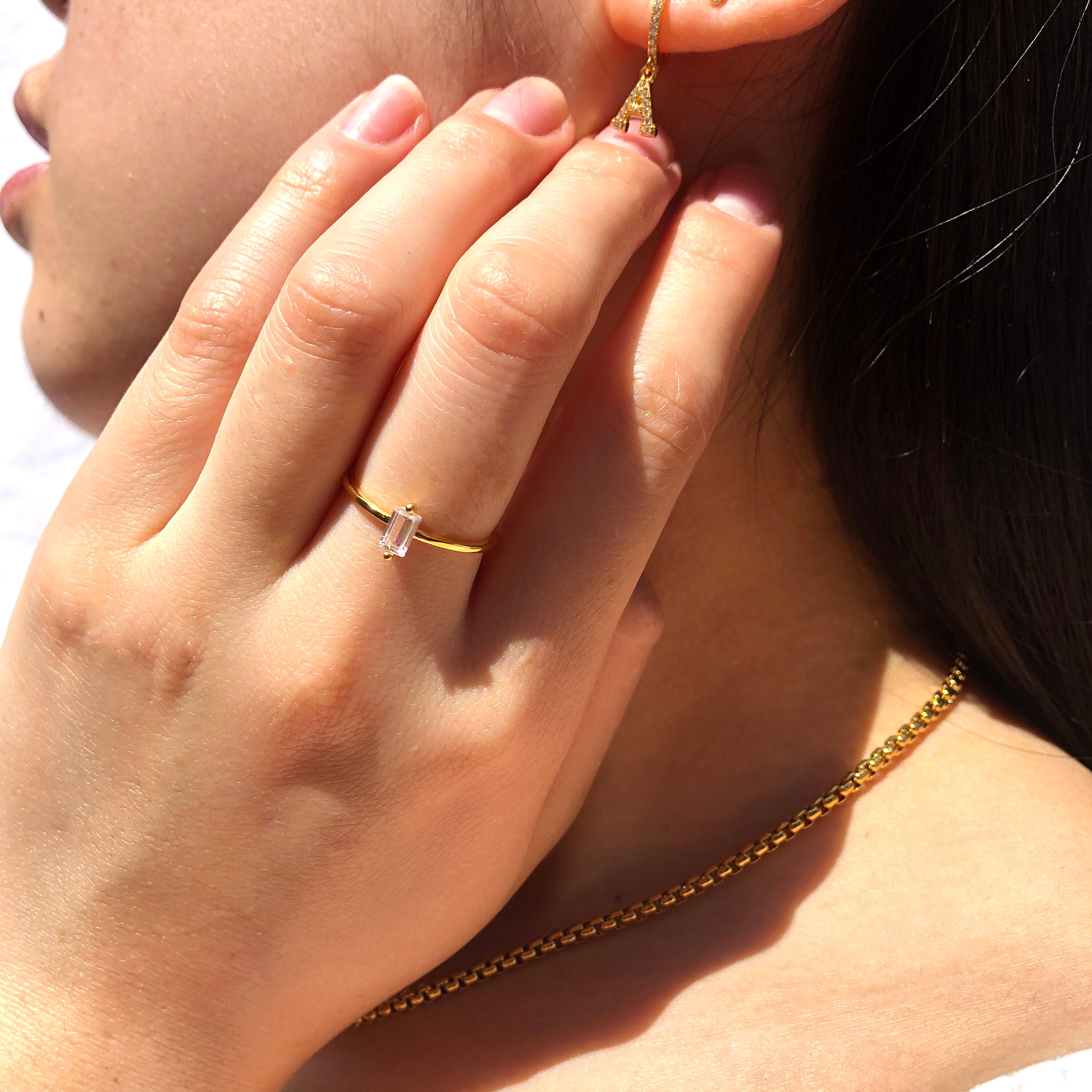 Gold Plated Dainty Halo Cut Ring / Simple Halo Ring / Sterling Silver ...