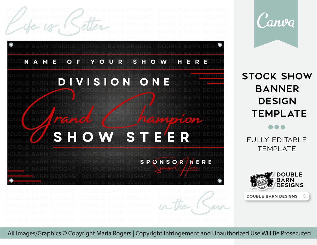 Stock Show Champion Banner Template: Red & Black Design (canva Editable ...