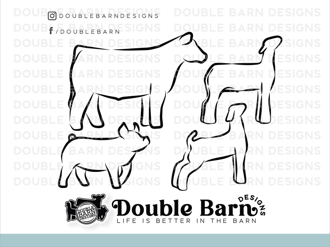 Livestock Line Art Bundle: Show Pig, Lamb, Goat, Steer (digital ...