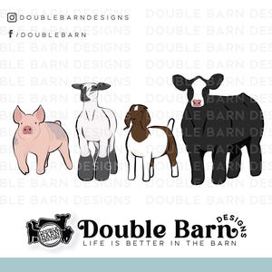 Livestock Line Art Bundle: Show Pig, Lamb, Goat, Steer (digital ...