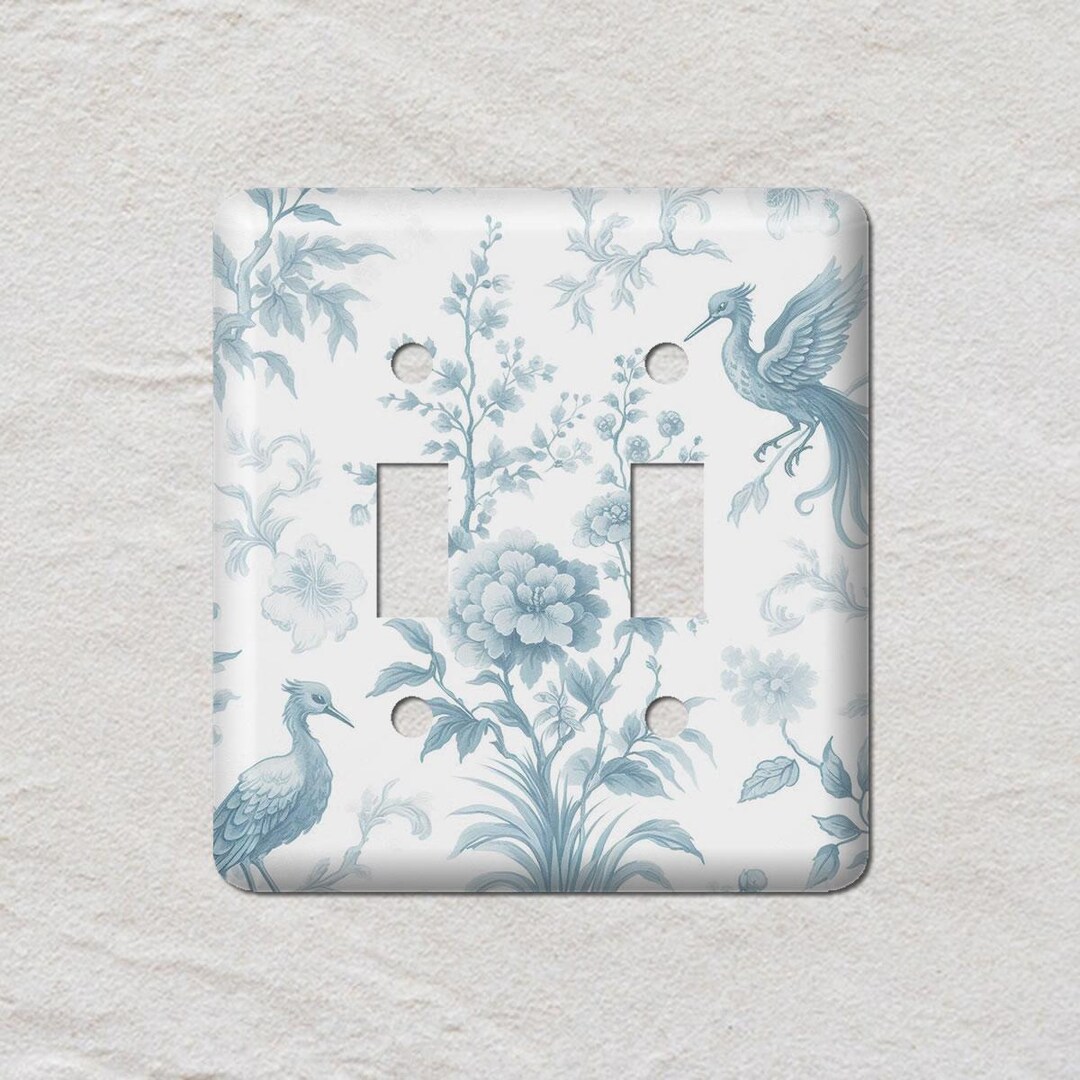 Blue Chinoiserie Toile Metal Light Switch Cover, Oversized Wall Plates ...