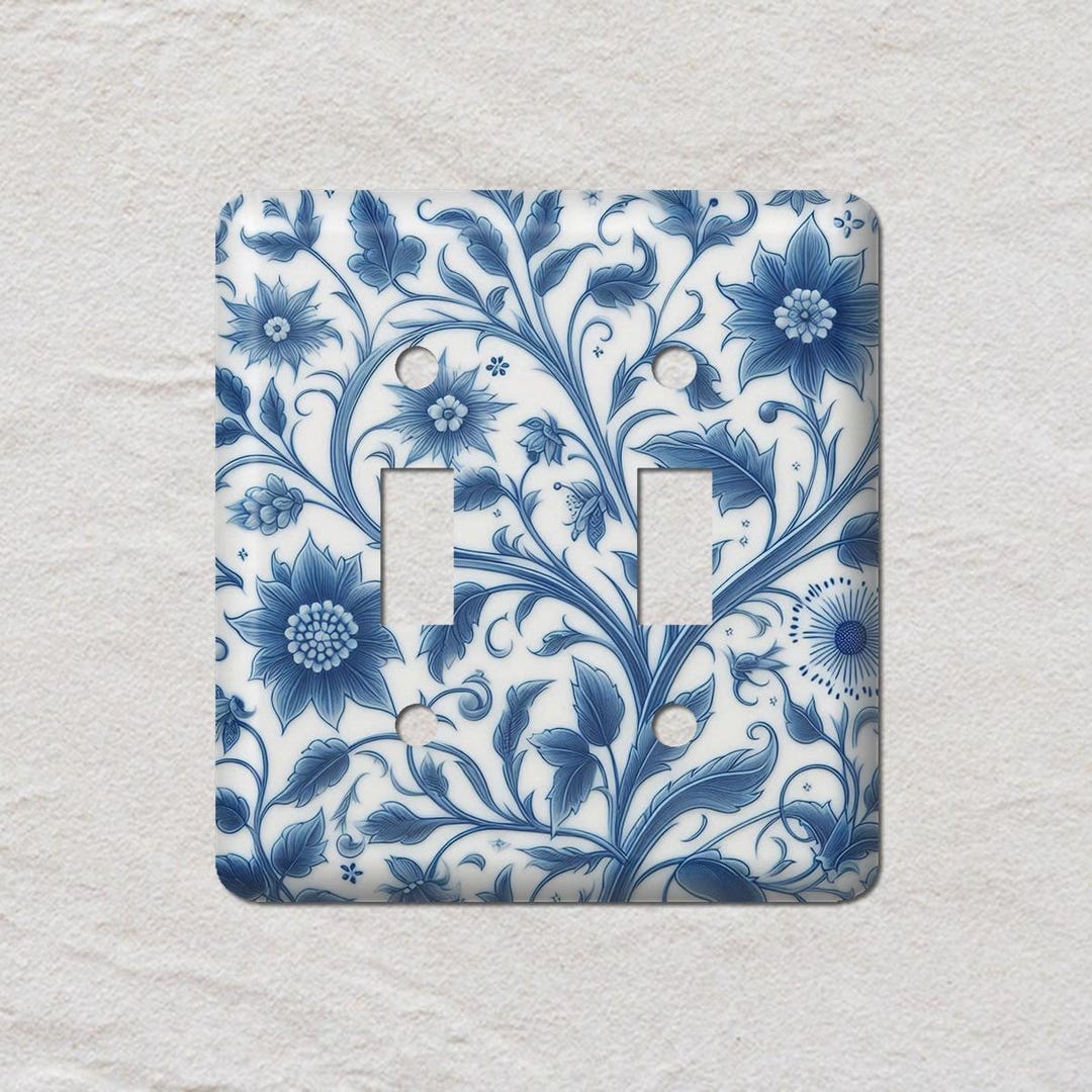 Blue Flowers on Porcelain Pattern Metal Light Switch Cover, Oversized ...