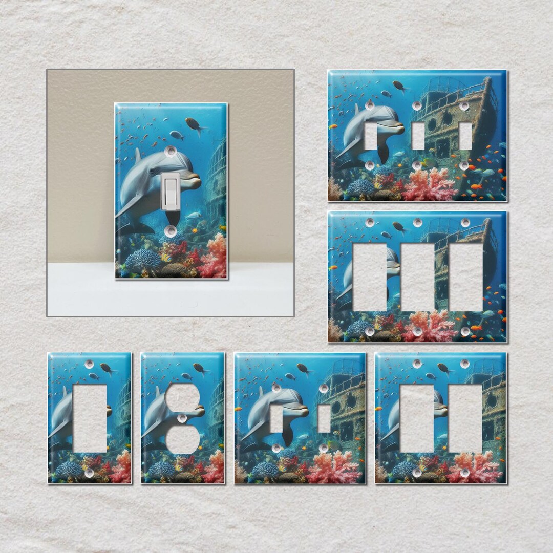Dolphin and Shipwreck 1 UV Printed Light Switch Covers, Wall Plate ...
