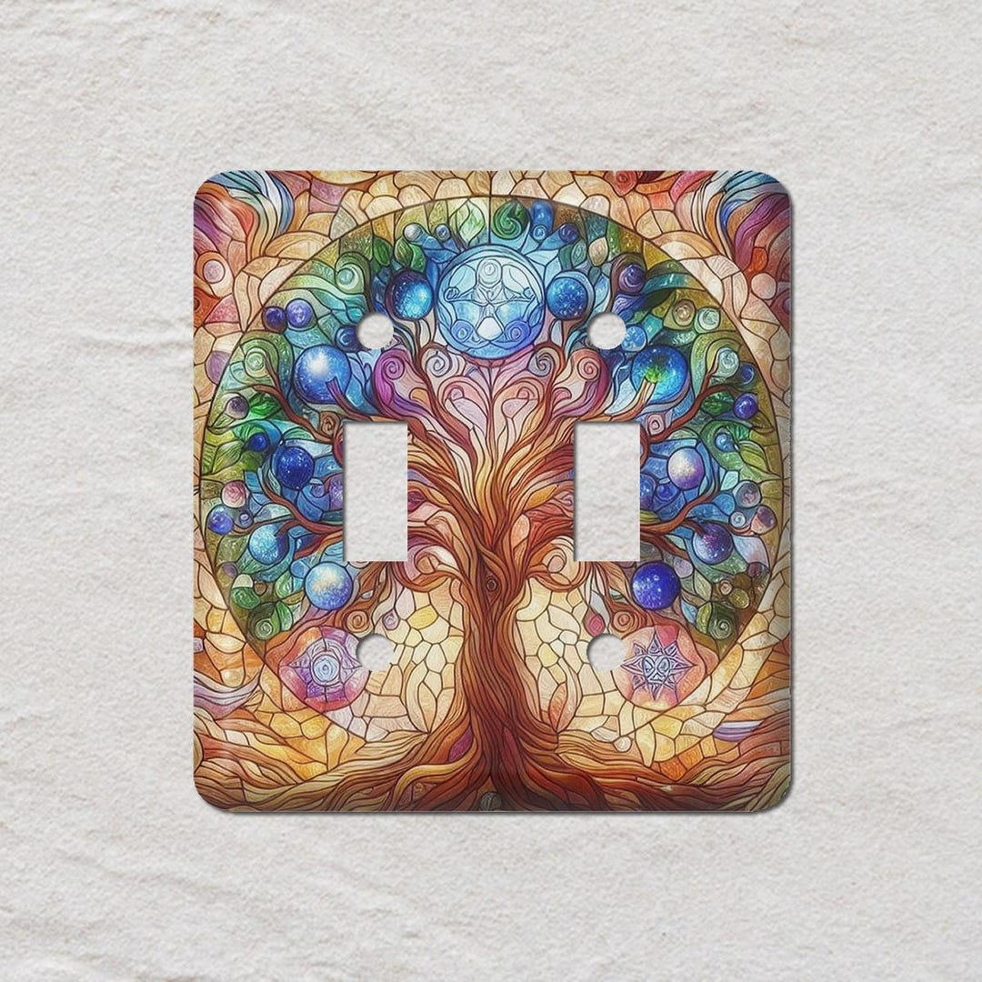 Tree of Life Stained Glass Pattern Metal Light Switch Cover, Oversized ...