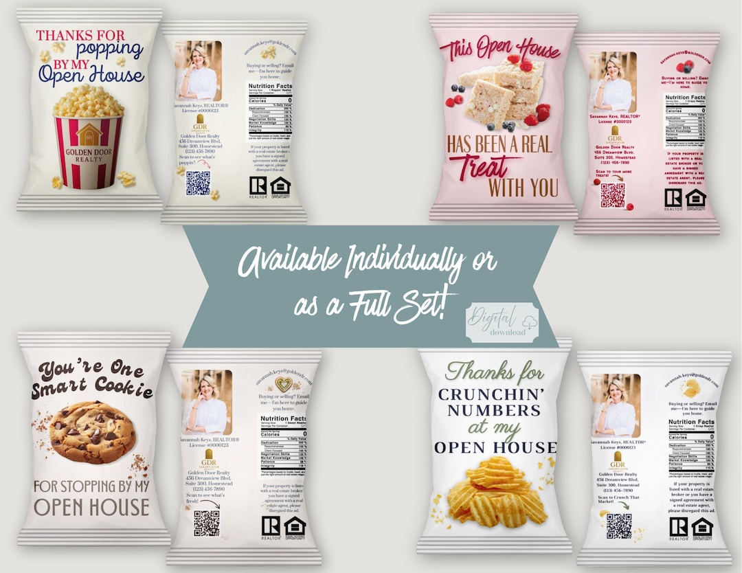 Custom Realtor Open House Chip Bags | Personalized Favor Bag Printable ...