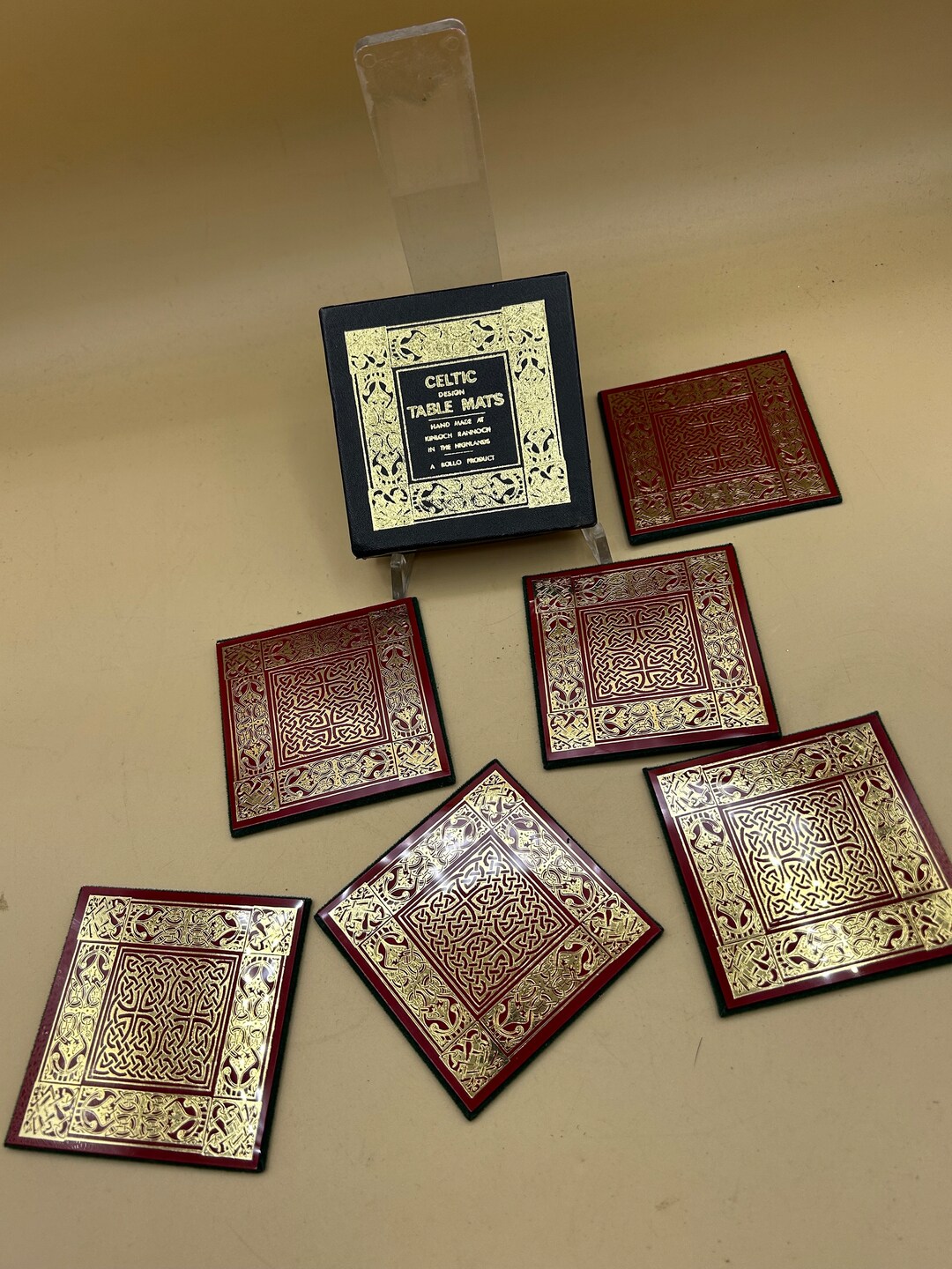 6-pc Celtic Design Placemats by Rollo of Scotland Gold on Red, Green ...