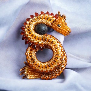 Brown Beaded Dragon Pendant, Handmade 3D Fantasy Necklace, US Orders No ...