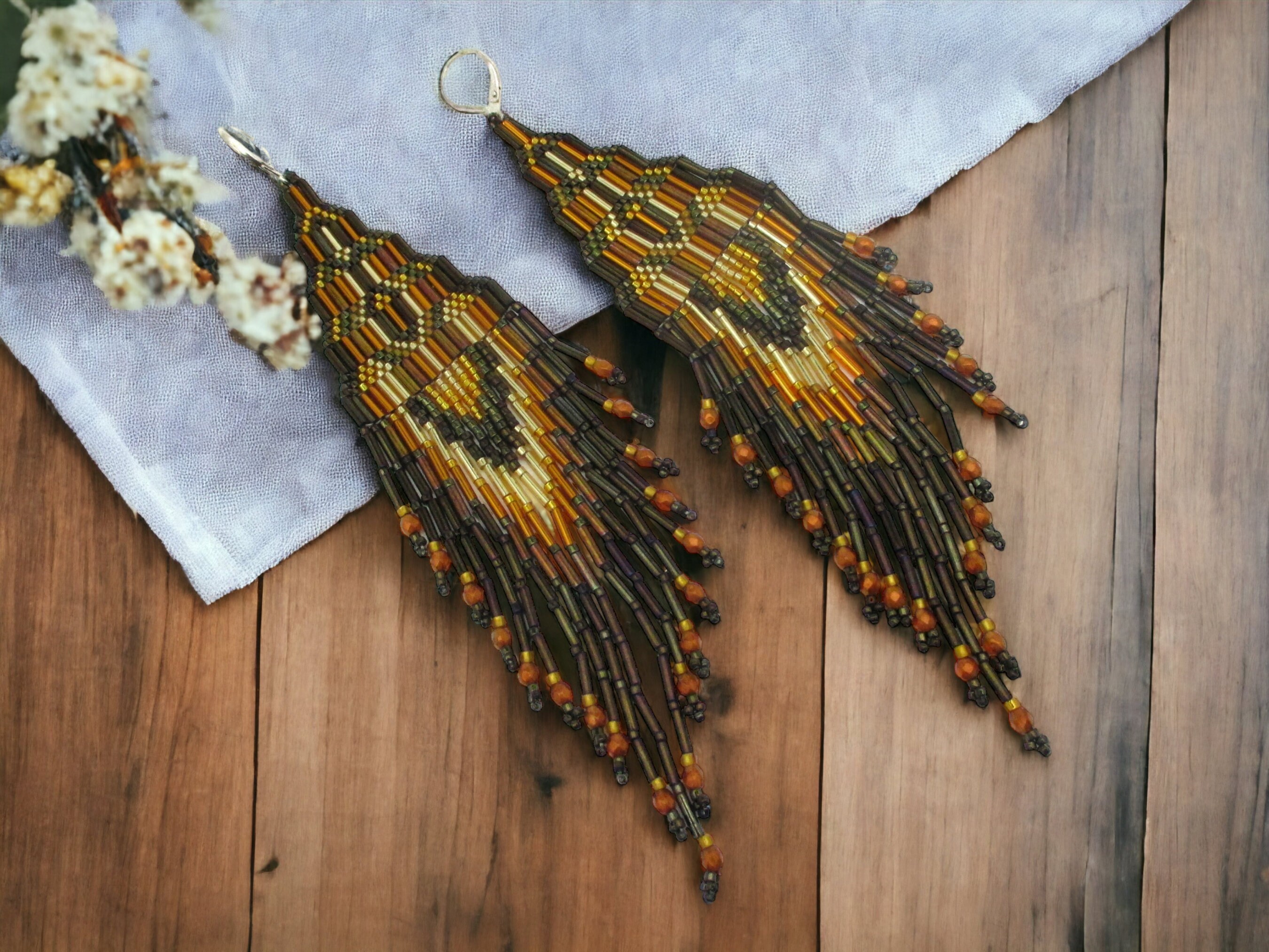 Long Fringe Earrings in Warm Shades of Brown & Gold Glamorous Fringe ...