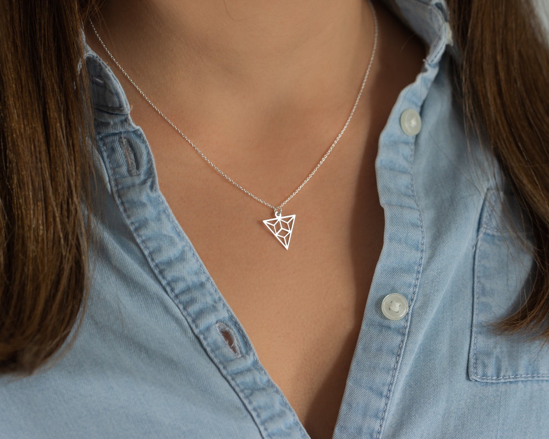 Triangle Necklace, Sterling Silver Geometric Necklace With Small ...