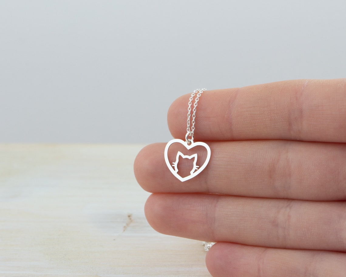 Cat Necklace Sterling Silver Tiny Cat Charm on Delicate | Etsy