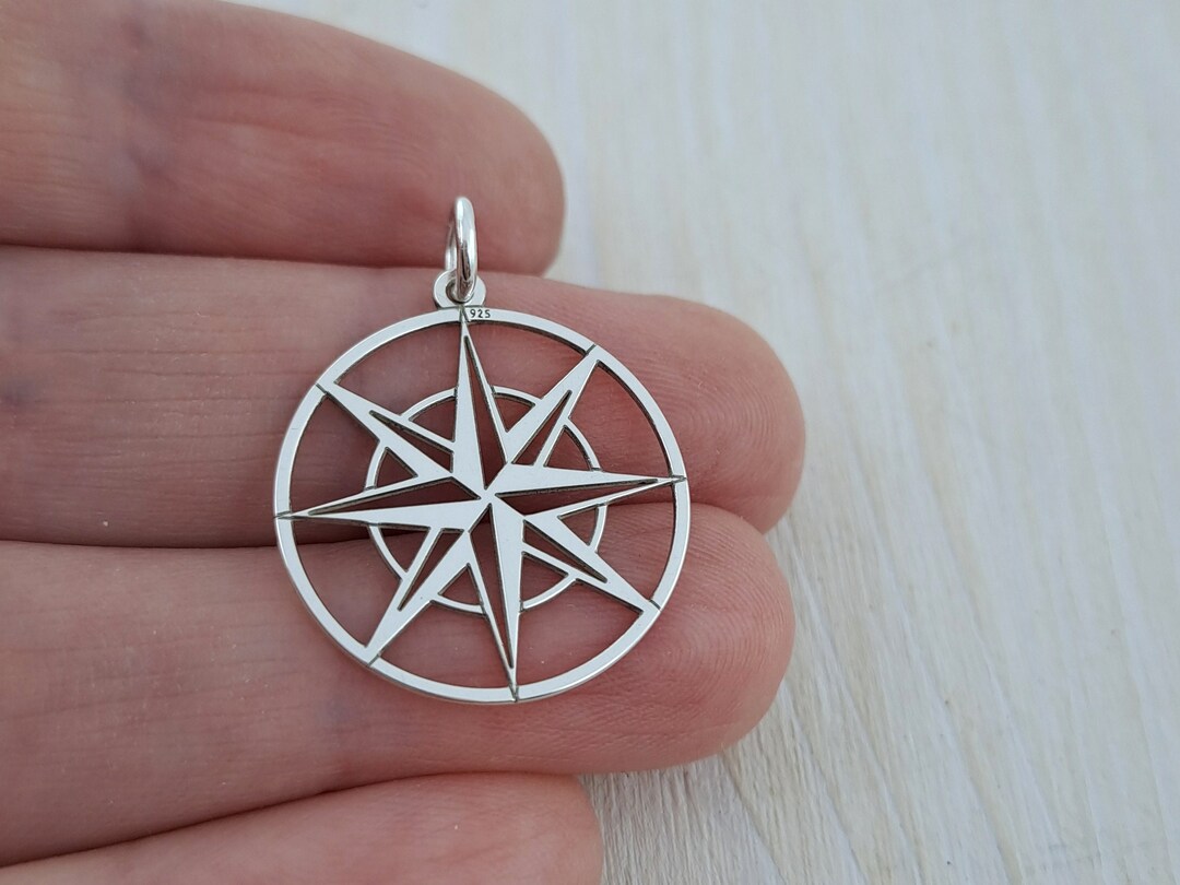 Compass Charm, Sterling Silver Compass Pendant, Travel Necklace, Wind ...