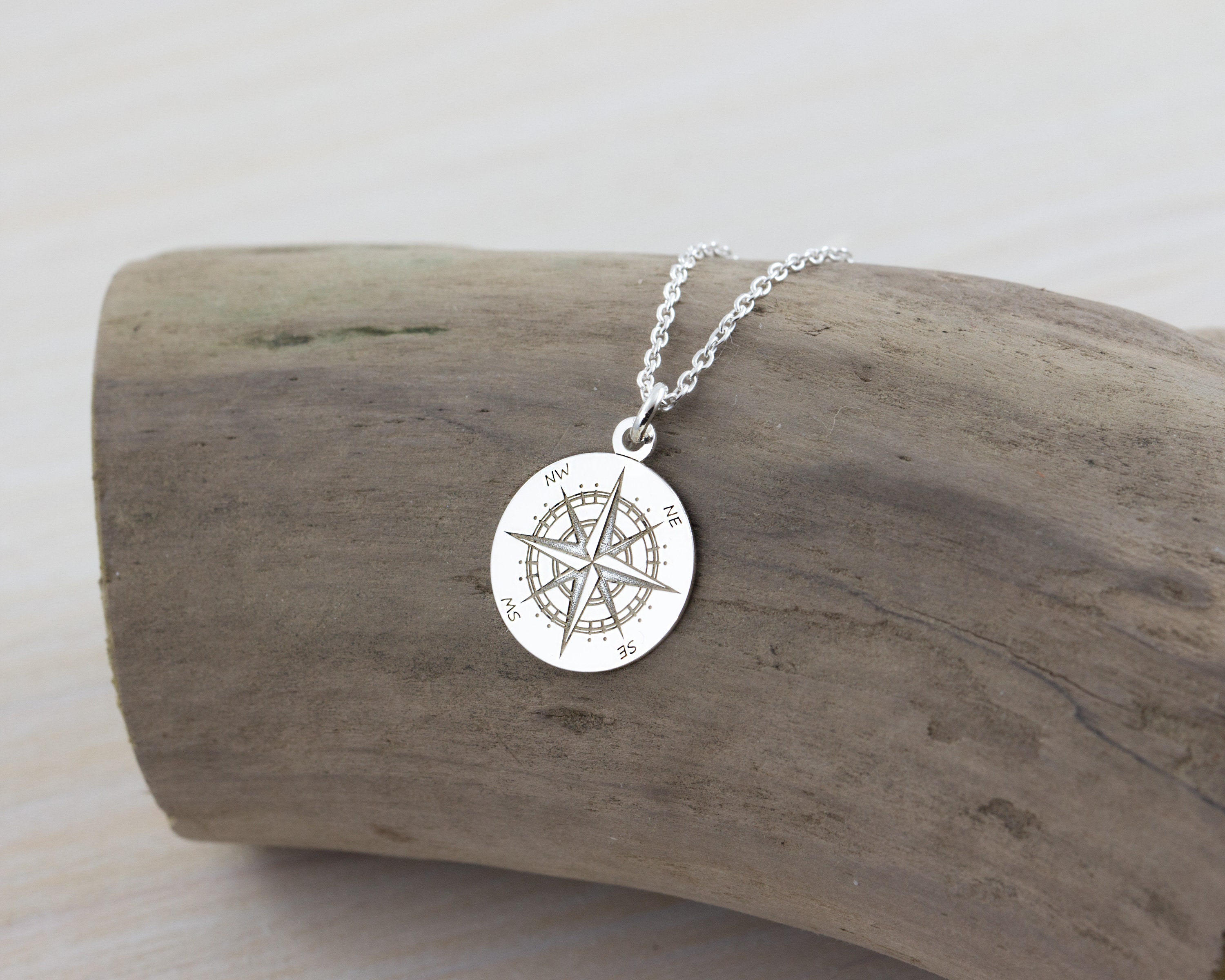 Sterling Silver Compass Necklace Travel Necklace for Women | Etsy