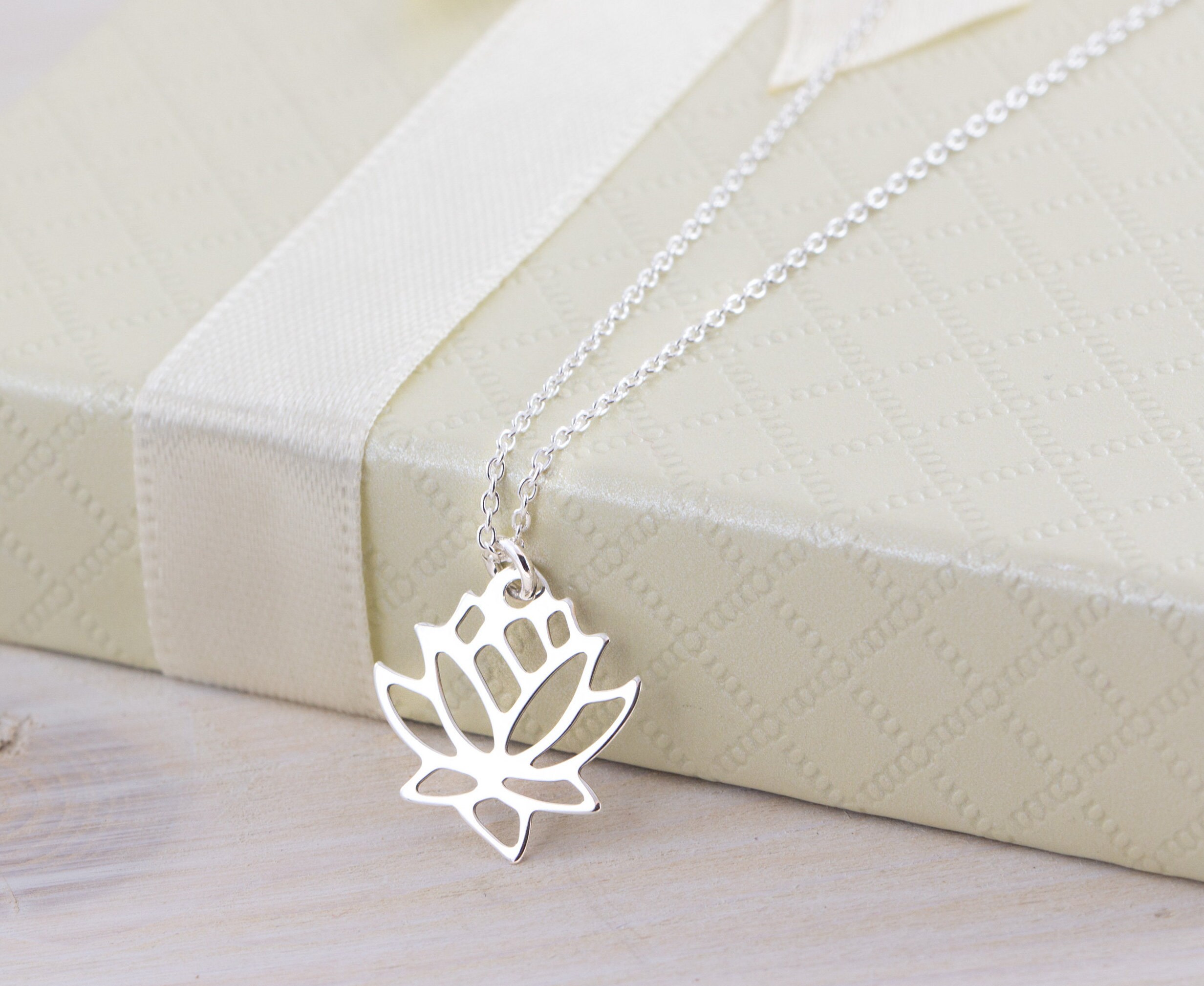 Lotus Necklace Sterling Silver Lotus Flower Pendant Delicate | Etsy