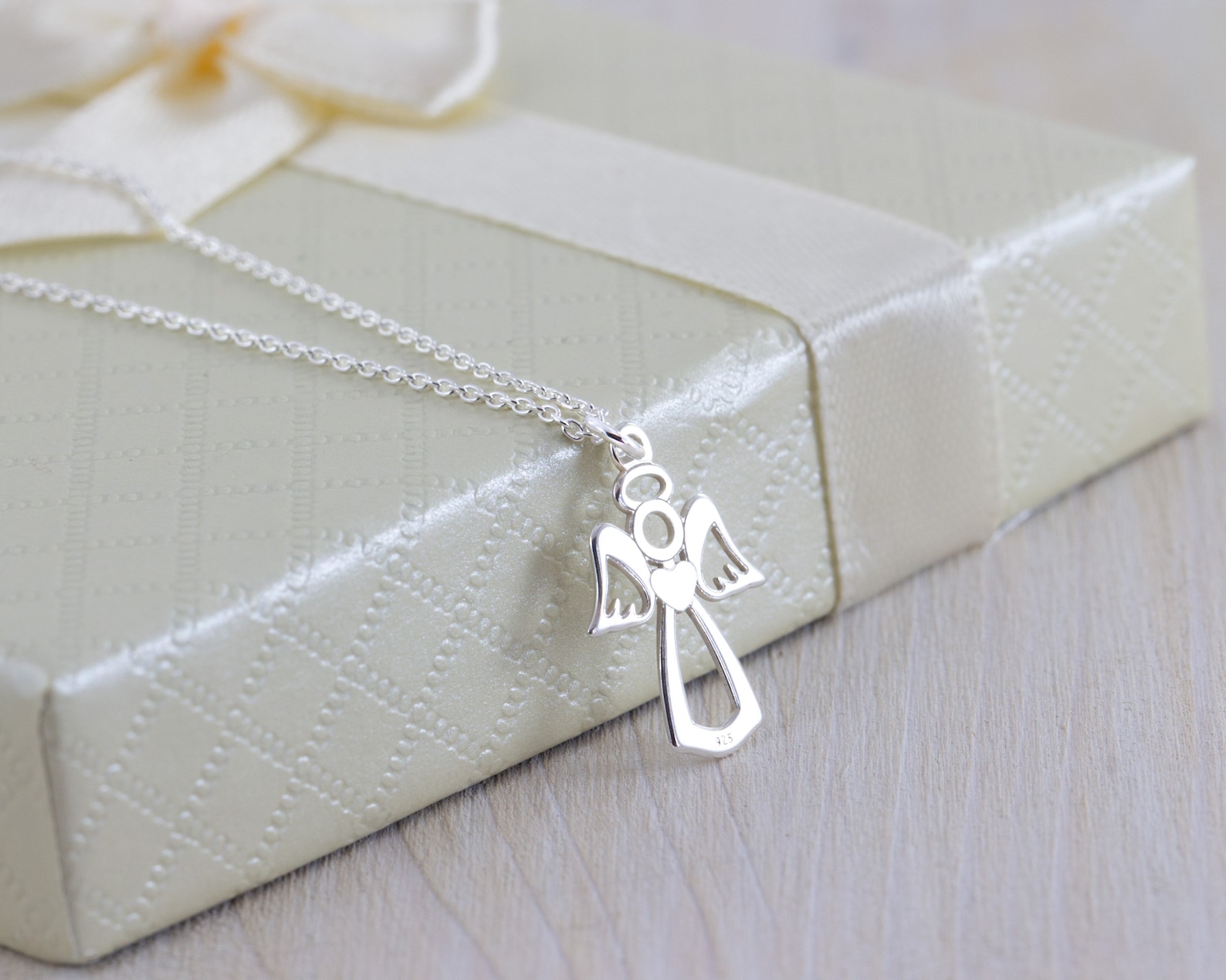 Angel Necklace Sterling Silver Angel Pendant on Delicate | Etsy