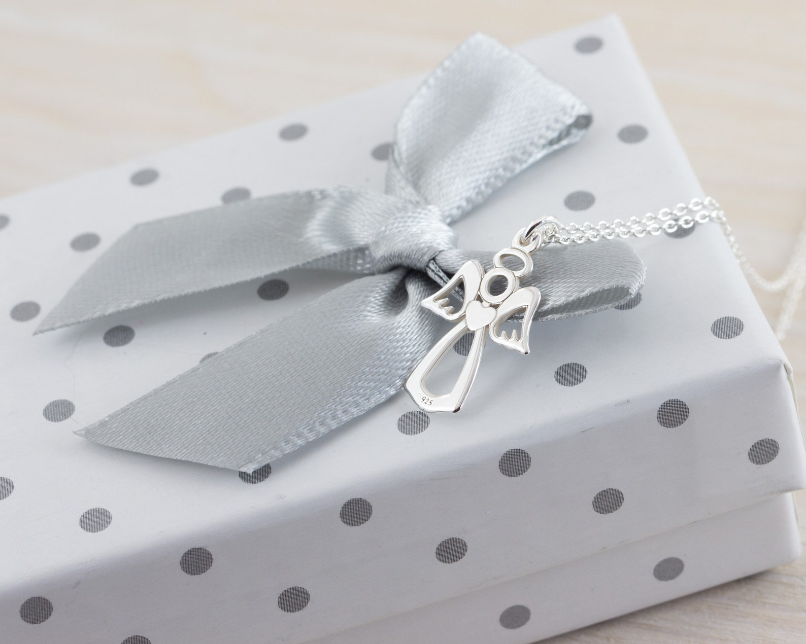 Angel Necklace, Sterling Silver Angel Pendant on Delicate Chain ...