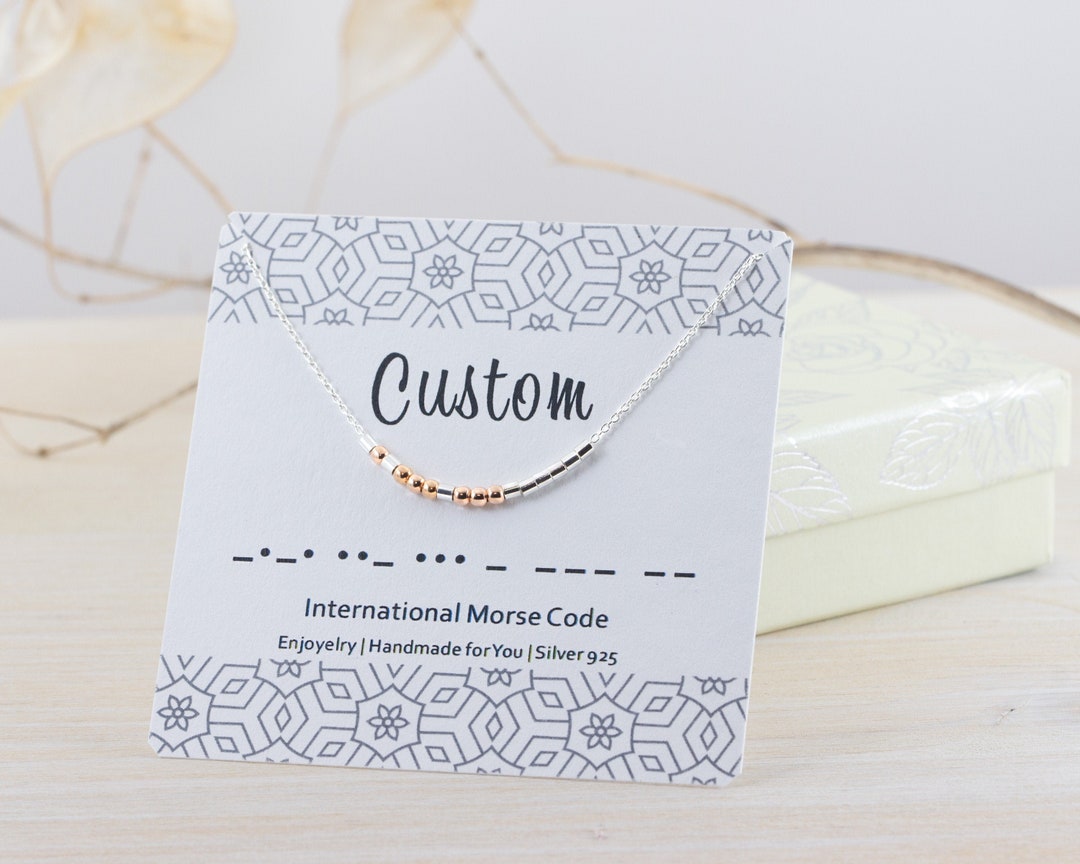 Morse Code Necklace, Sterling Silver and Rose Gold Custom Name Choker ...