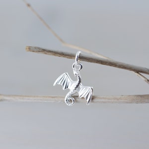Dragon Pendant, Tiny Dragon Charm, Silver Dragon Pendant, Small Dragon ...