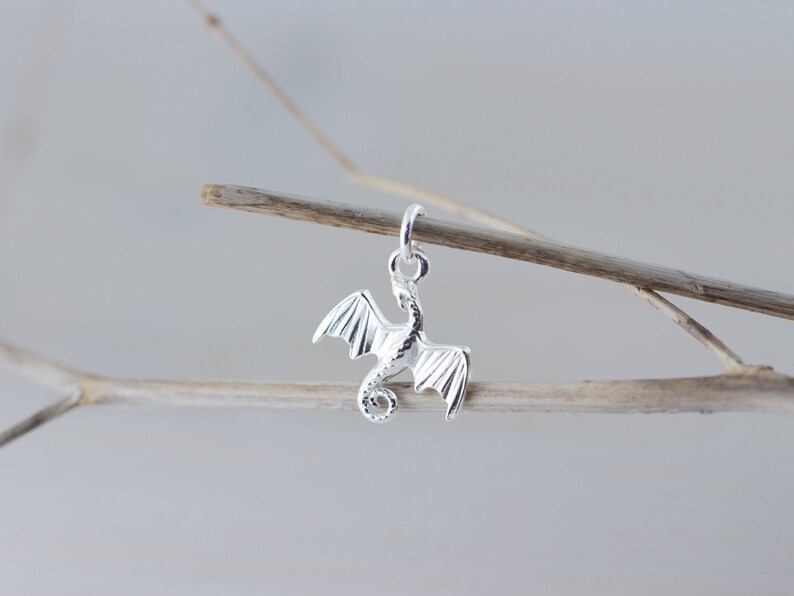 Dragon Pendant, Tiny Dragon Charm, Silver Dragon Pendant, Small Dragon ...