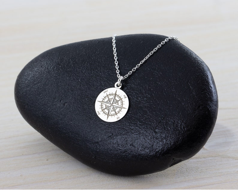 Sterling Silver Compass Necklace With Personalized - Etsy