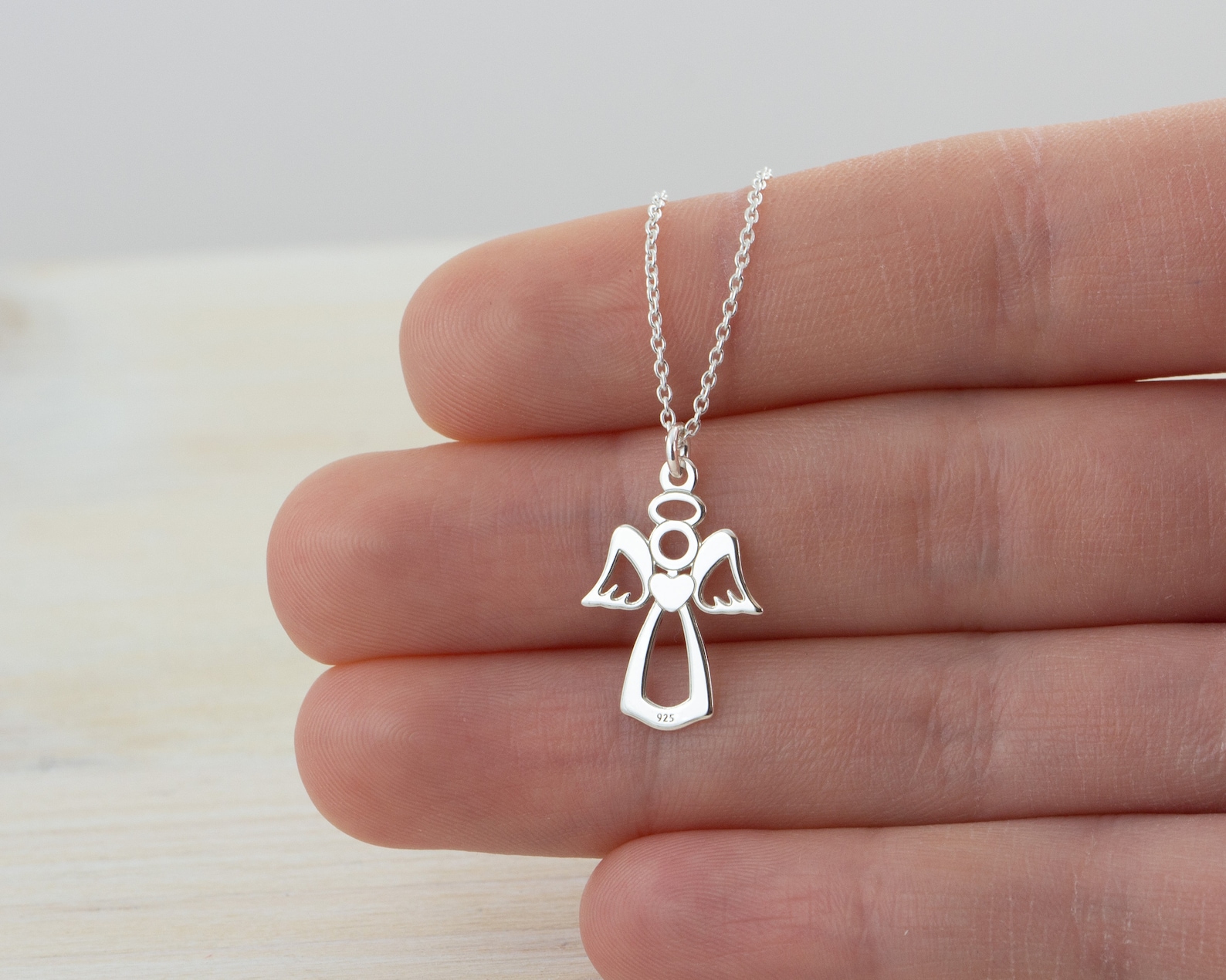 Angel Necklace Sterling Silver Angel Pendant on Delicate | Etsy